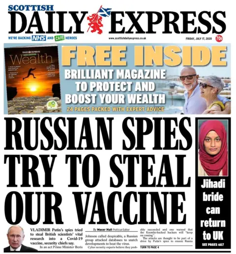 Scotland's papers: Russian spies tried to steal Covid vaccine research