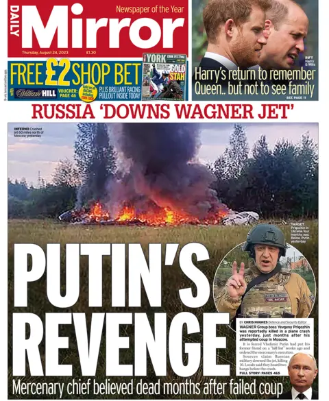 Newspaper headlines: 'Putin's revenge' and Prigozhin's death 'no surprise'