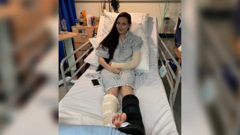 Woman badly injured in 40ft window plunge grateful to charity - BBC News