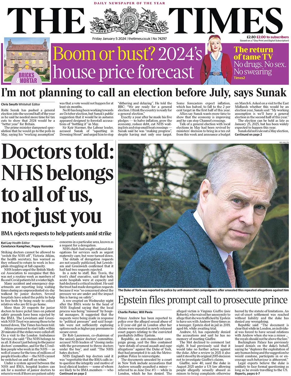 Newspaper headlines: Prince Andrew claims and 'no Labour tax cuts'