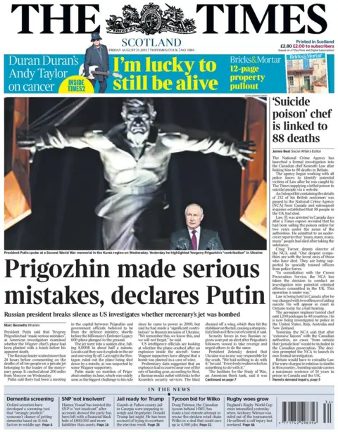 Scotland's papers: Putin critic's plane 'bombed' and SNP in the red