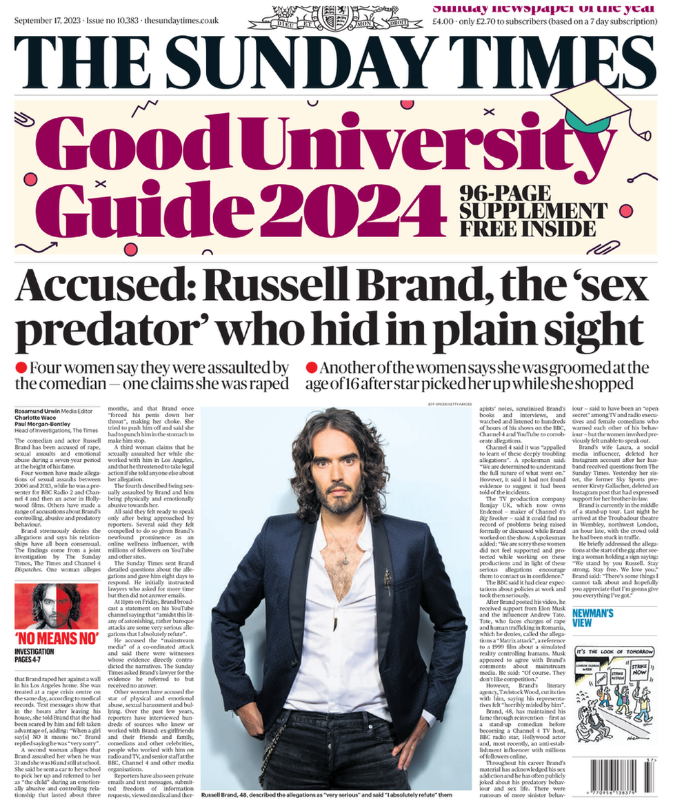Scotland's papers: Russell Brand allegations and dementia study blow ...
