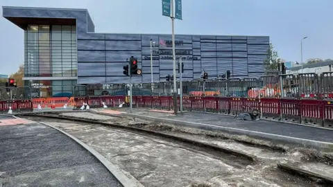 Tram tracks from 1940s revealed by Leicester street works