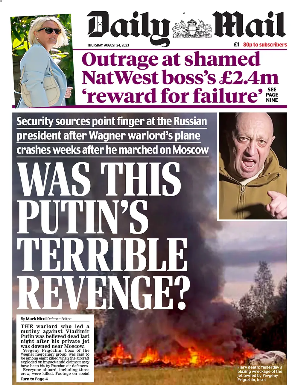 Newspaper headlines: 'Putin's revenge' and Prigozhin's death 'no surprise'