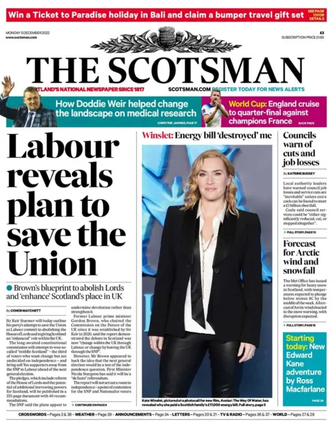 Scotland's papers: Kate Winslet's energy bill help and Scot shot dead