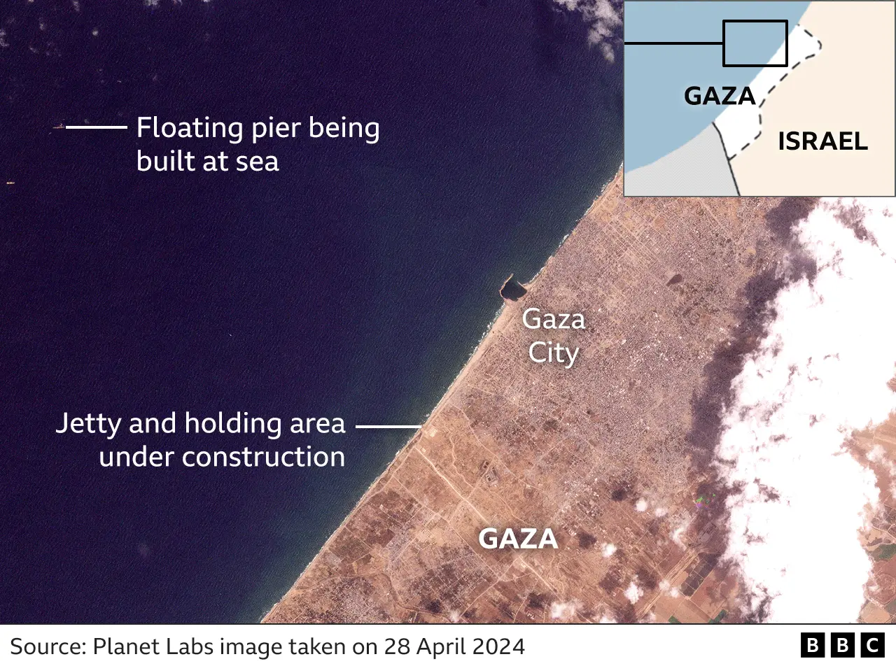 Images show US military building floating pier for Gaza aid