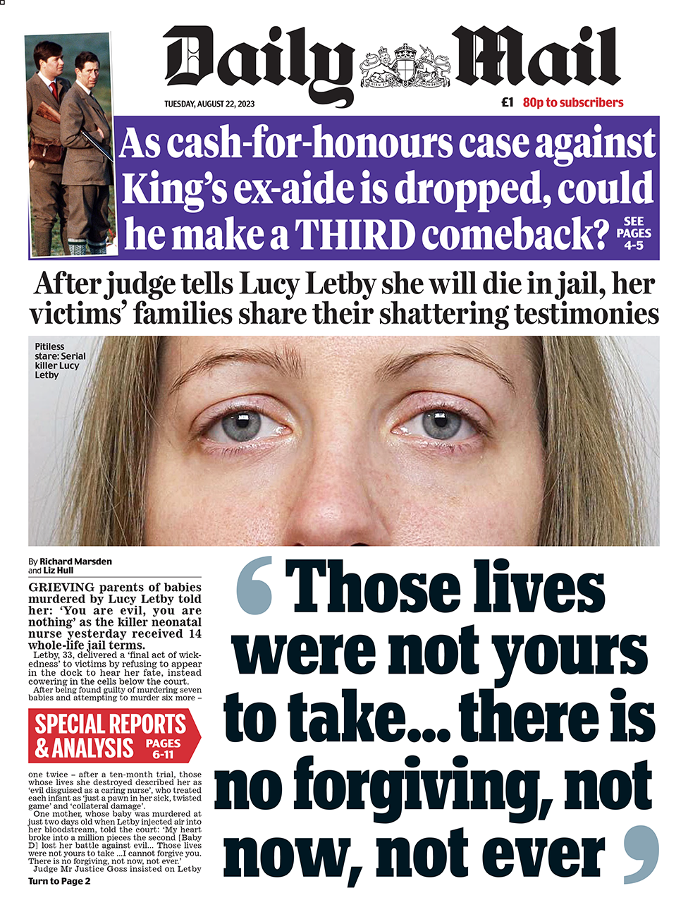 Newspaper headlines: Lucy Letby's 'final act of wickedness' - BBC News