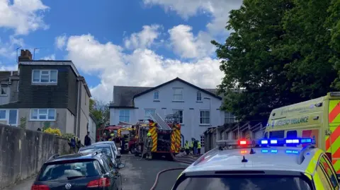 Fire breaks out in property near Truro city centre roundabout
