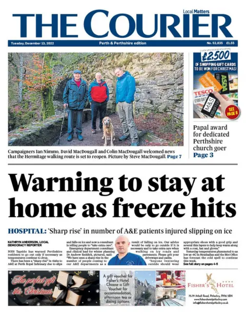 Scotland's papers: Ice tragedy, strikes and Mone husband pension row