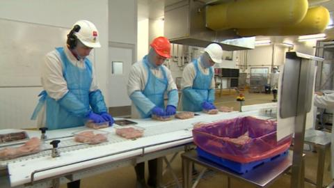 Inside a major chicken processing plant - BBC News