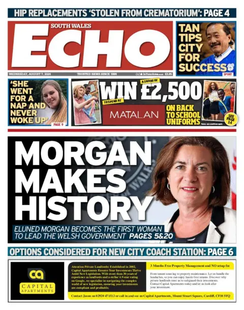Wales' papers: Mum-to-be 'never woke up' and Eluned Morgan makes history