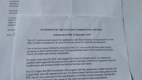 Loyalist Red Hand Commando applies to be legalised - BBC News