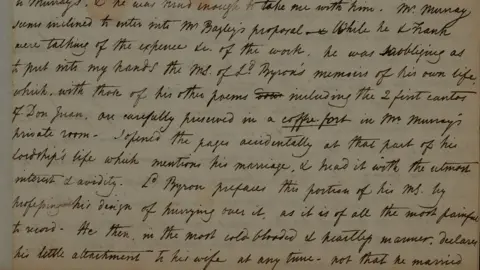 Letter about Byron's lost memoirs discovered in Cambridge