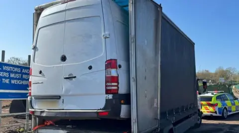 Police spot van poking out of lorry on M1 in Nottinghamshire