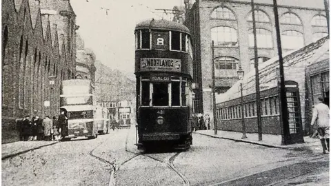 Leeds tram tracks unearthed during city centre roadworks