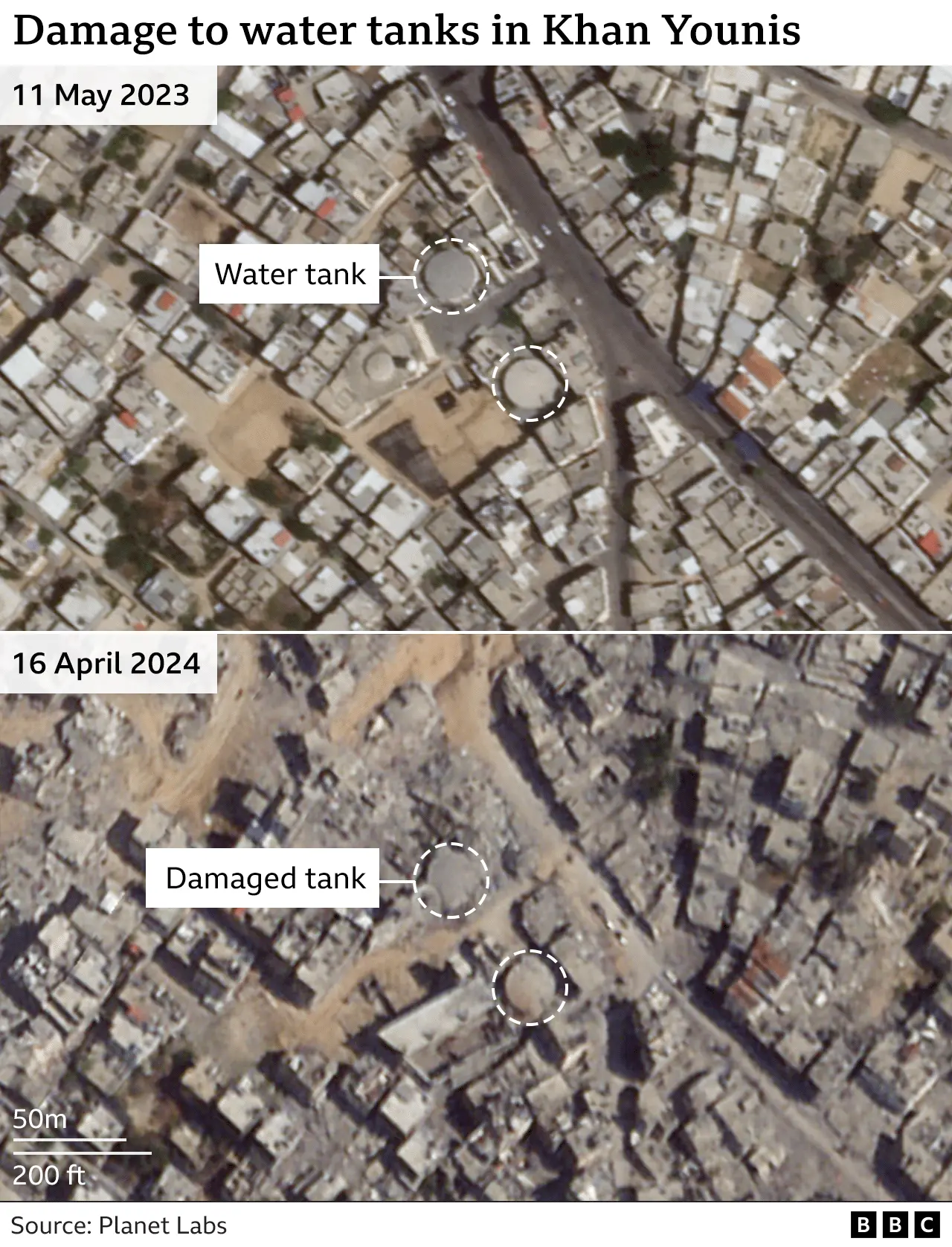Half of Gaza water sites damaged or destroyed, BBC satellite data reveals
