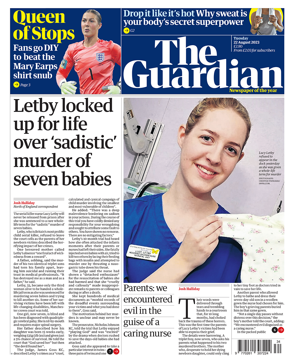 Newspaper headlines: Lucy Letby's 'final act of wickedness' - BBC News