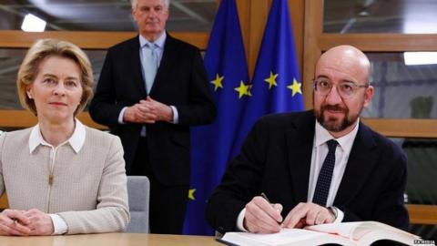 Brexit: Boris Johnson signs withdrawal agreement in Downing Street ...