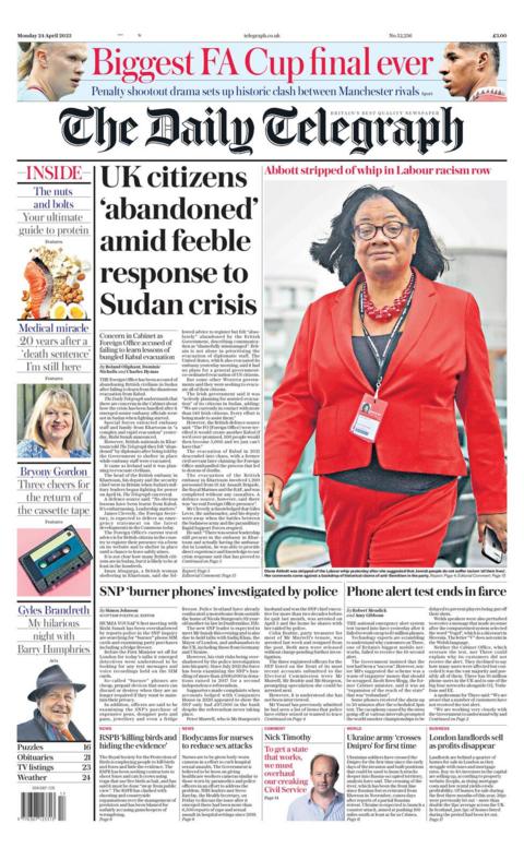 Scotland's papers: SNP transparency row and Sudan diplomat evacuation ...