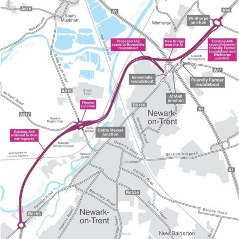 Newark A46 bypass preferred plan unveiled by National Highways - BBC News