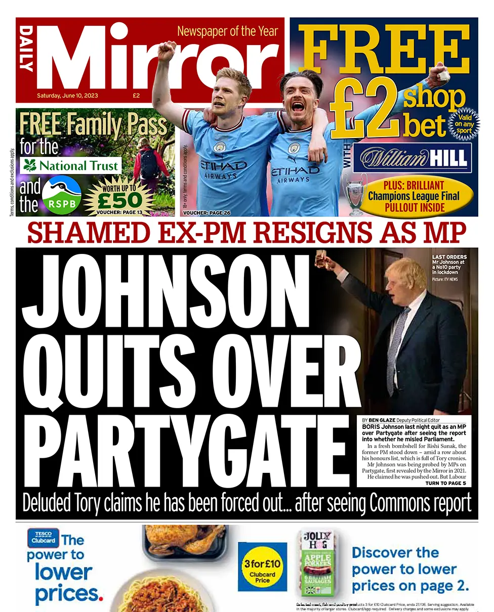 'Johnson quits over Partygate'