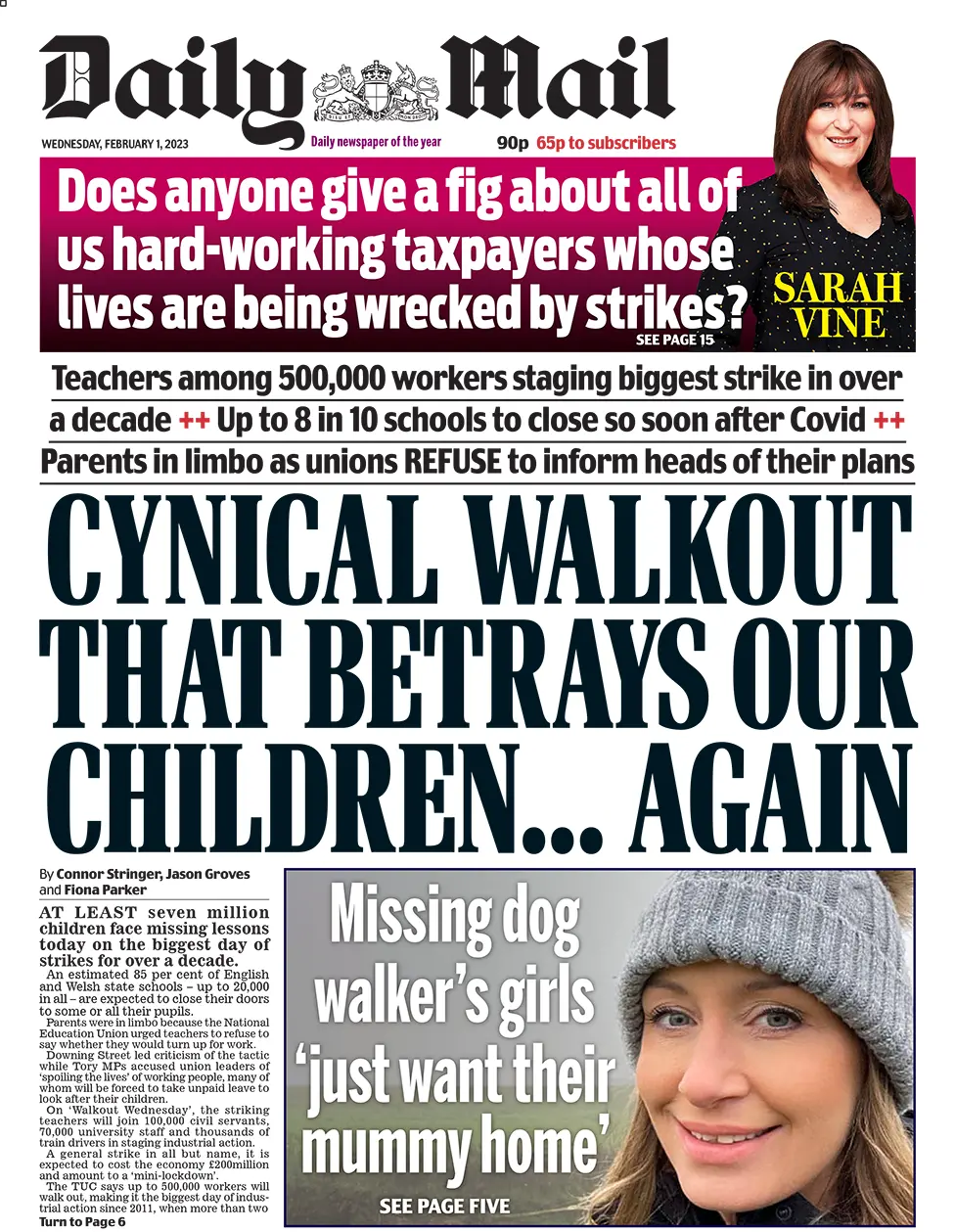 Half a million to strike and 'Tories confront Hunt'