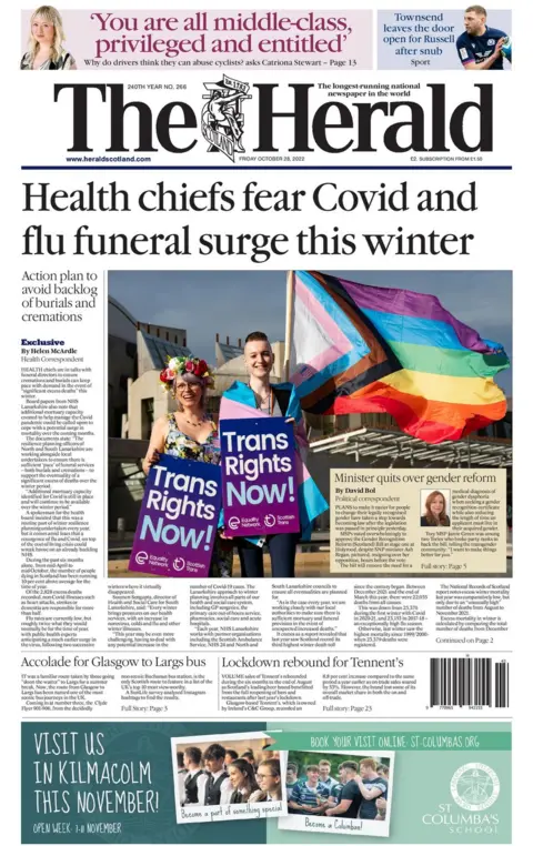 Scotland's papers: Rebellion over gender reforms and Harry goes spare