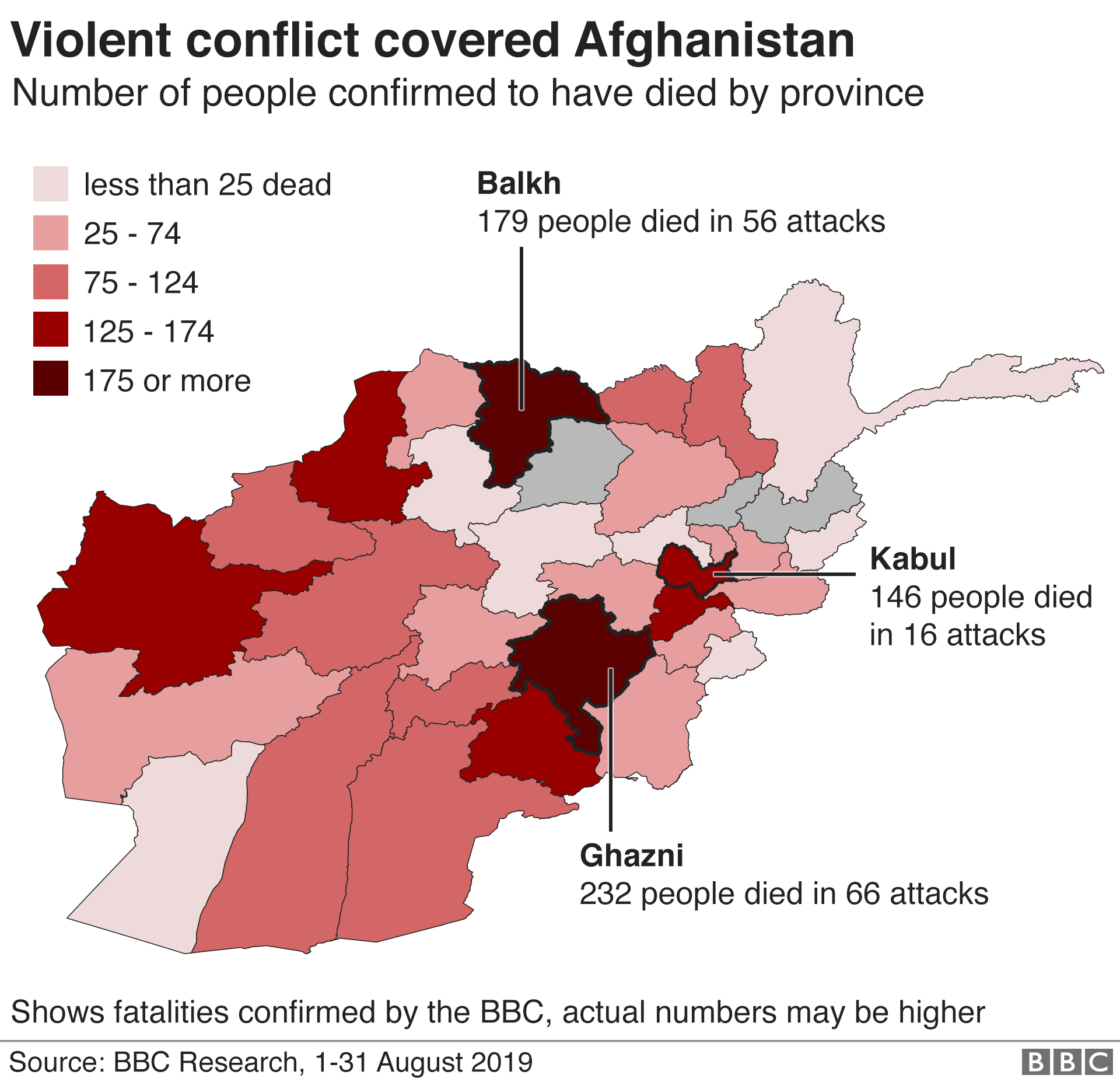 Afghanistan war: Tracking the killings in August 2019 - BBC News