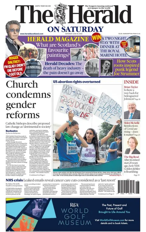 Scotland's papers: Tory rebels plot against PM and US abortion ban