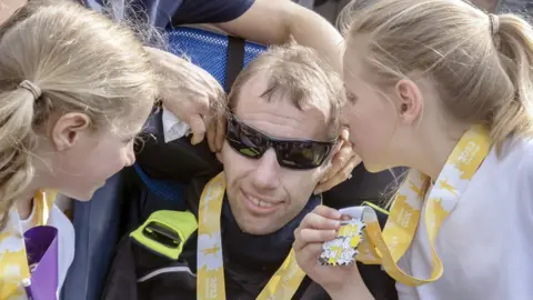 Rob Burrow's children join him at Father's Day run