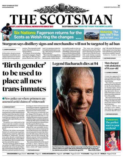 Scotland's papers: Trans prisoner rule change and 'you're flyered ...