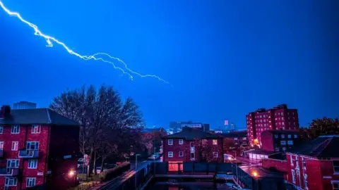 Dramatic lightning strikes captured over south's skies