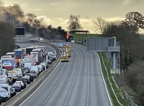 Multi-vehicle fire forces M6 closure near Stafford