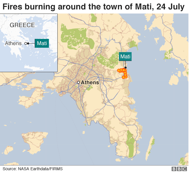 Greece wildfires: At least 74 dead as blaze 'struck like flamethrower ...