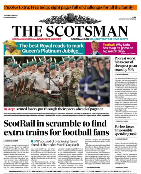 Scotland's papers: ScotRail adds late trains for World Cup play-offs ...