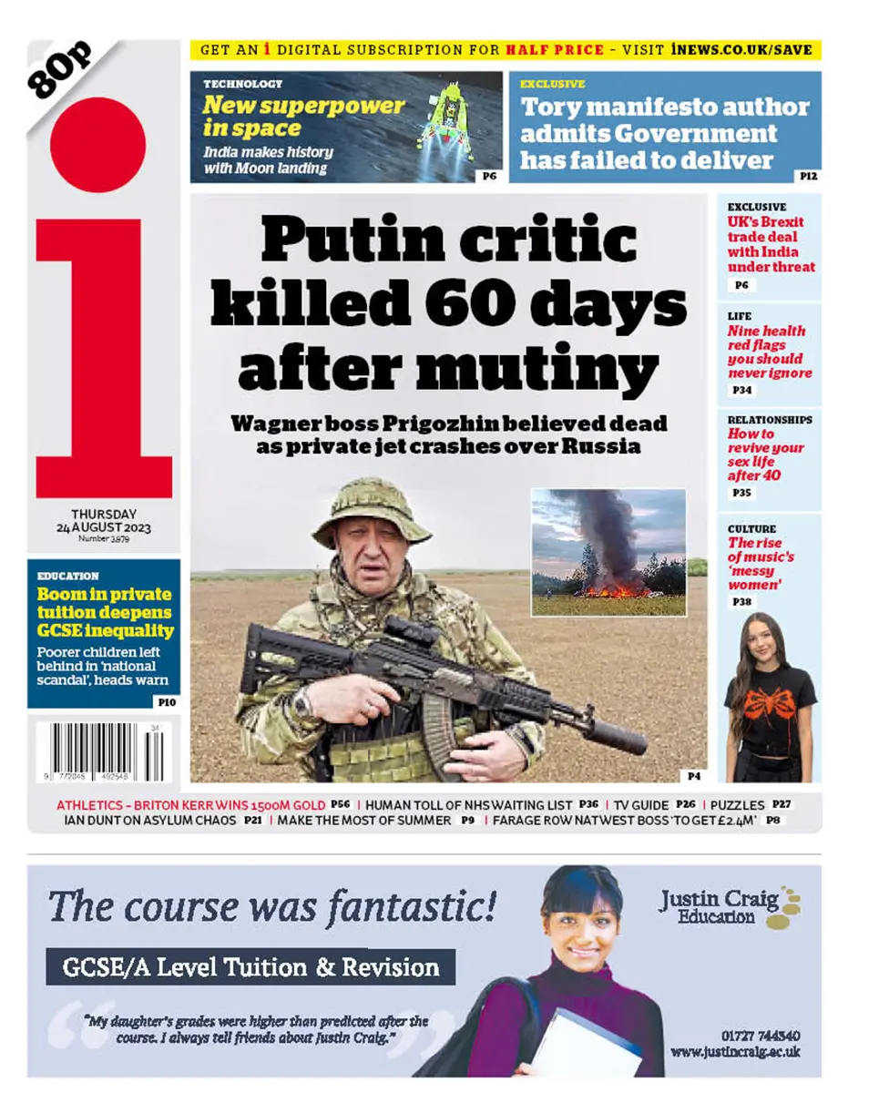 Newspaper headlines: 'Putin's revenge' and Prigozhin's death 'no surprise'