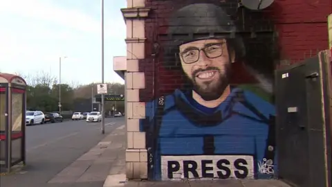 Motaz Azaiza mural in Manchester for all journalists in Gaza, artist says