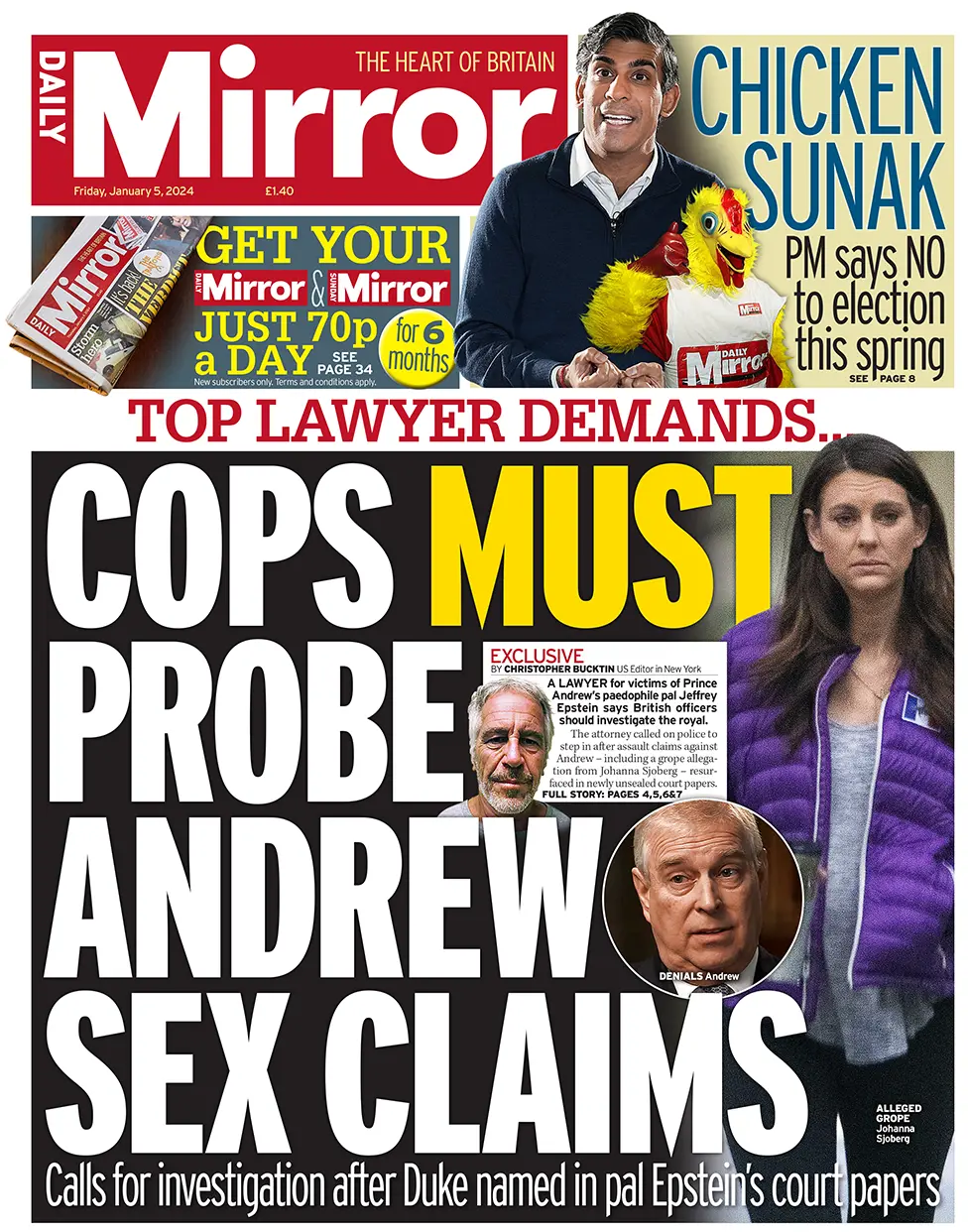 Newspaper headlines: Prince Andrew claims and 'no Labour tax cuts'