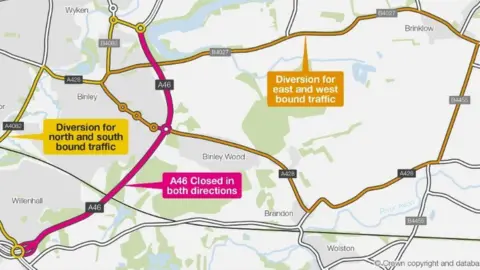 A46 bridge beams to be lifted into place near Coventry
