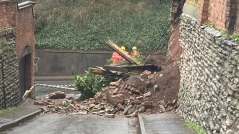 Worcestershire flood warnings and landslips after rain