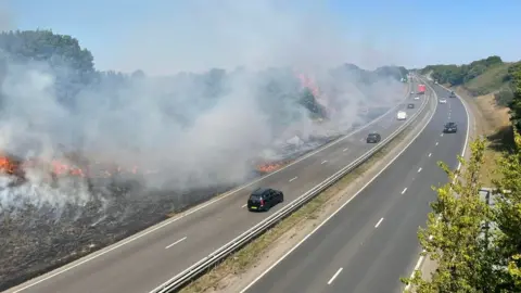 A30: Fire breaks out next to dual carriageway