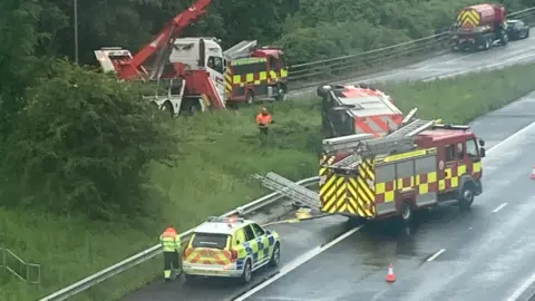 M65: Four firefighters taken to hospital after crash