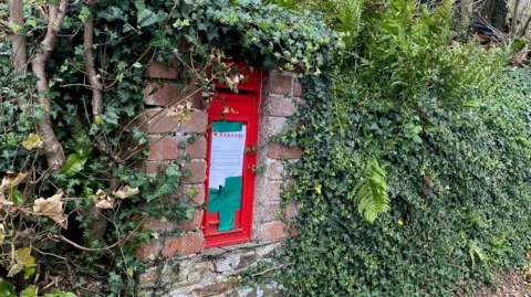 Snails eating mail in Lewdown village postbox