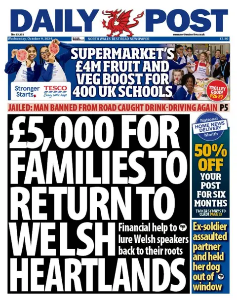 Wales' papers: Mum on run and £5k offer to Welsh speakers