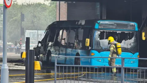 Bus damaged in Derby city centre fire