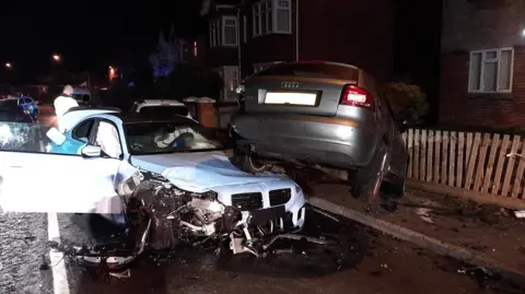 Southampton cars piled up as crash 'causes minor gas leak'