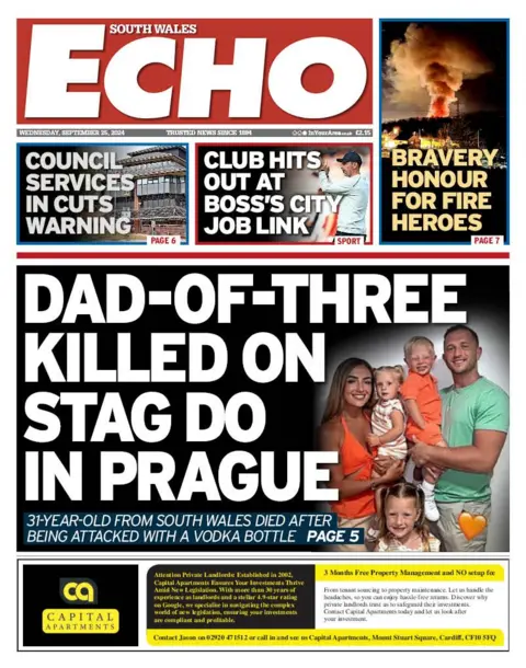 Wales' papers: Dad-of-three killed on stag do in Prague