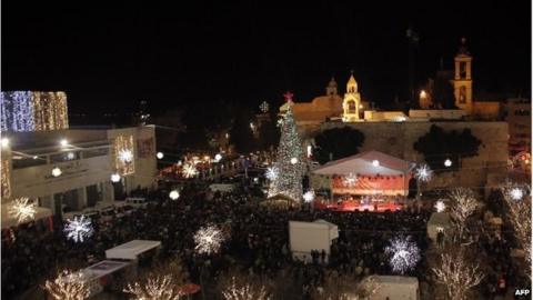 Christians hold Christmas Eve Mass in Bethlehem - BBC News
