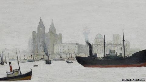 LS Lowry's Liver Buildings painting goes on show - BBC News