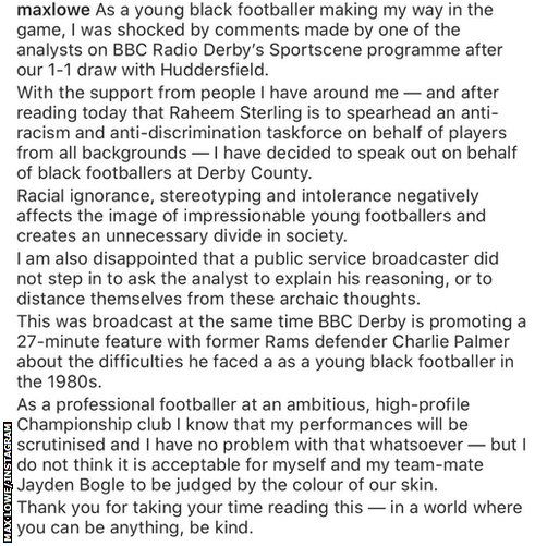 Derby County's Max Lowe criticises pundit's 'racial ignorance' in BBC ...
